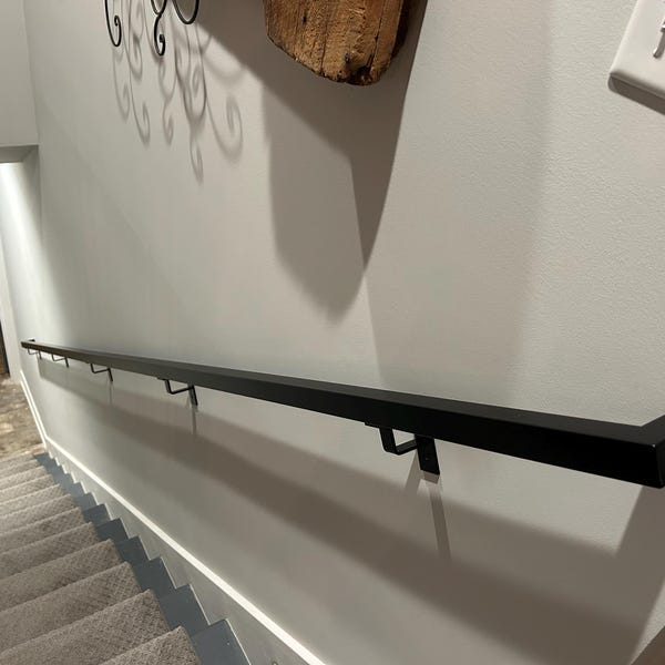 Square Profile Wall Mount Handrail - Black Metal Handrail for Stairs ...