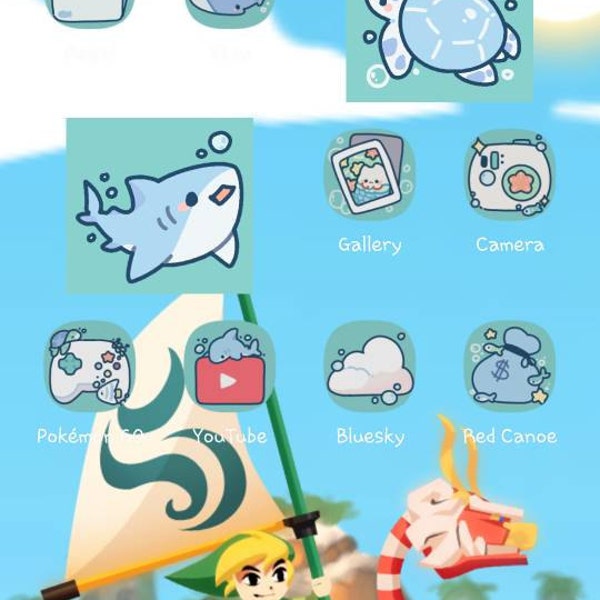 Cute Ocean Creatures App Icon Set | Kawaii Aesthetic Theme for Android ...