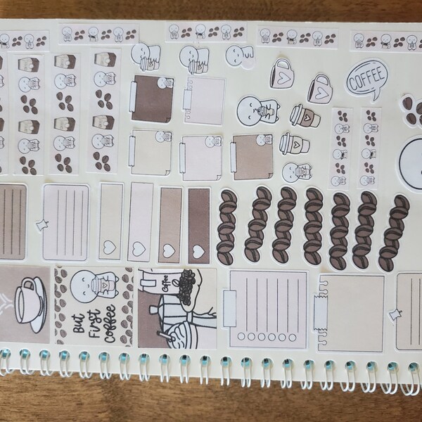 Coffee Emoticon Digital Planner Sticker Set Bullet Journal Washi Tape ...
