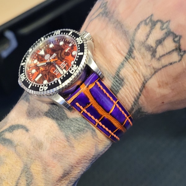 Handmade Exotic Leather Watch Strap: Purple & Orange, Custom Size - Etsy