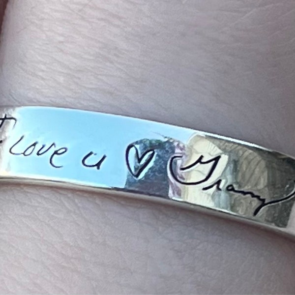 Actual Handwriting Band Ring - Custom Wedding Band Ring - Personalized Handwriting Gift - - Etsy