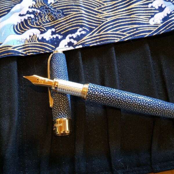Ocean Blue Stingray Leather Fountain Pen With Sterling Silver Grip ...