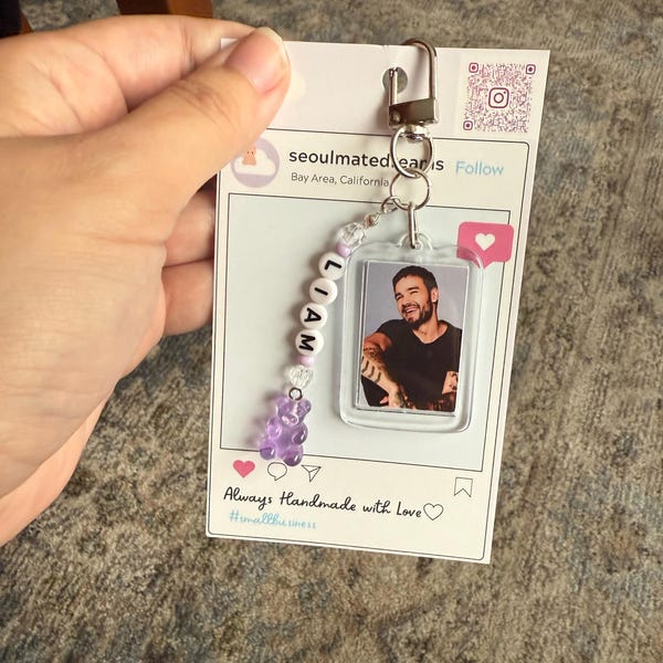 Liam Payne Keychain - Double Sided Photo Frame With Beaded Name Charm ...