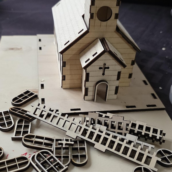 Miniature Church Laser Cut Template | DIY Wooden Model Plan | Digital ...