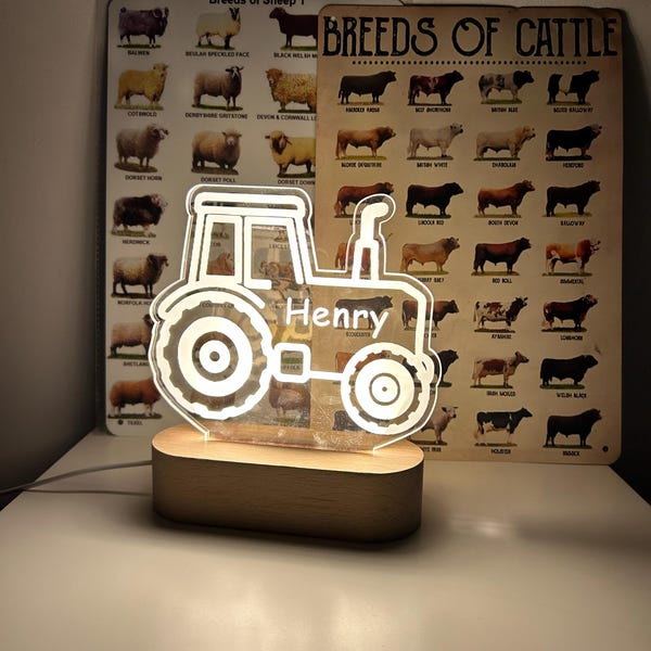 Personalized Tractor Night Light, Custom Name Night Light, Farming Boys ...