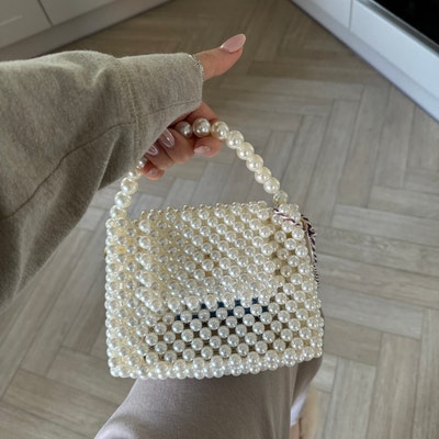 Mini Bead Bag Small Bead Purse Beaded Tote Bag Colorful Bead Bag Pearl ...