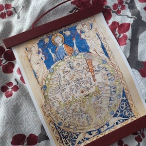 Medieval World Map Psalter Map With a Blessing Christ, Two Angles and ...