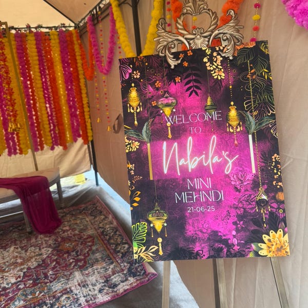 Mendhi Sign | Pink Floral Mehendi Welcome Board | Pithi Mayoun Haldi ...