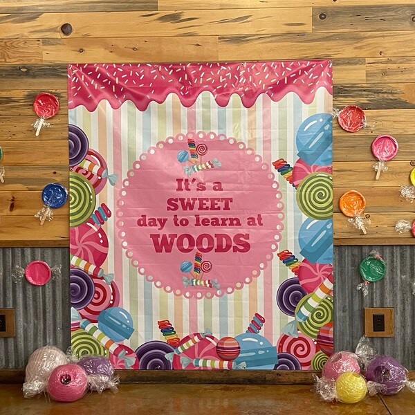 Candy Bar, Backdrop Banner, Birthday Background, Lollipop, Candy Theme ...
