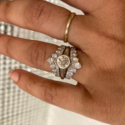 Moissanite Women's Vintage Enhancer Wedding Ring Band, Wrap Guard Band, Crown Anniversary Spacer ...