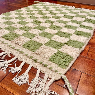 Checkered Rug Dark Beige, Moroccan Handmade Checker Rugs Runner ...