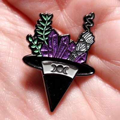 WITCH ENAMEL PIN, Crystal Pin, Horror Pin, Witchy Pin, Halloween Pin ...