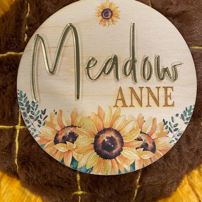 Sunflower Wood Name Sign Baby Girl 3D Name Announcement Sign New Baby ...