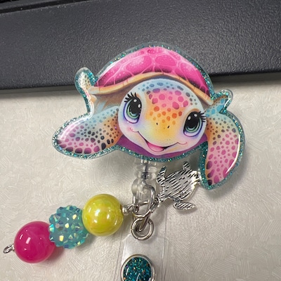 Turtle Badge Reel, Sea Turtle Badge, Beaded Badge, Badge Reel for Nurse ...