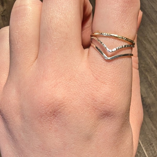 Chevron Ring Set, Gold Chevron Rings, Textured, Boho Ring, Minimalist ...