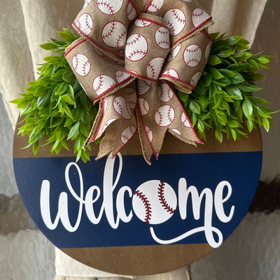 Front Door Decor Welcome Sign Baseball Summer Wreath Baseball Decor ...