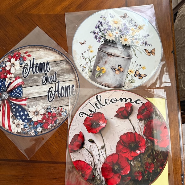 Poppy Welcome Wreath Sign, Colorful Welcome Wreath Sign, Aluminum ...