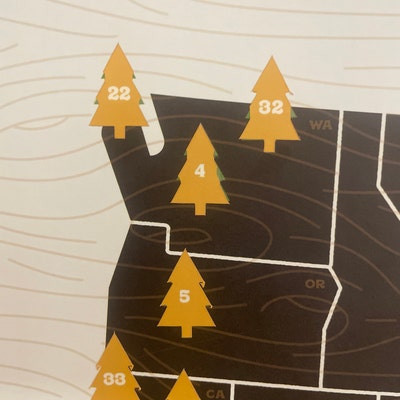 National Parks Map Print With Tree Stickers and Frame to Keep Track of ...