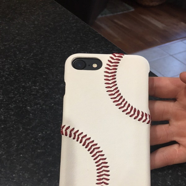 Leather Baseball iPhone Case / Raised Red Hand Stitching / Gift for ...