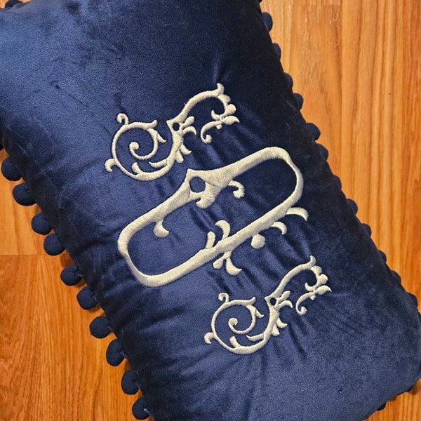 Embroidered Velvet Monogram Pillow. Insert Included. 12x20 Personalized ...
