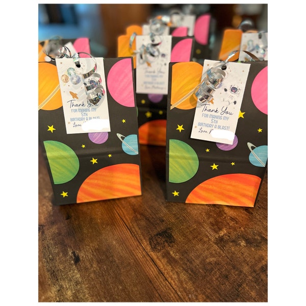 Editable Space Birthday Thank You Tags Favor Tags Blue Gold Astronaut ...