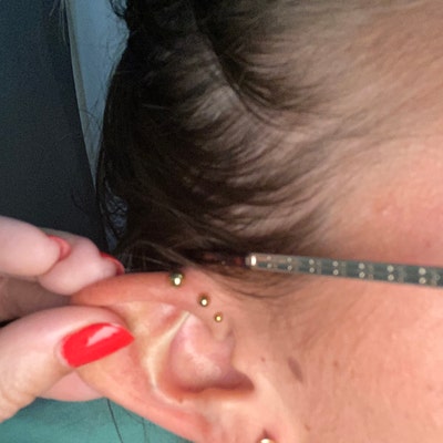 Gold Triple Forward Helix, 16g, 2mm 3mm 4mm Balls, Labret Studs, 6mm ...