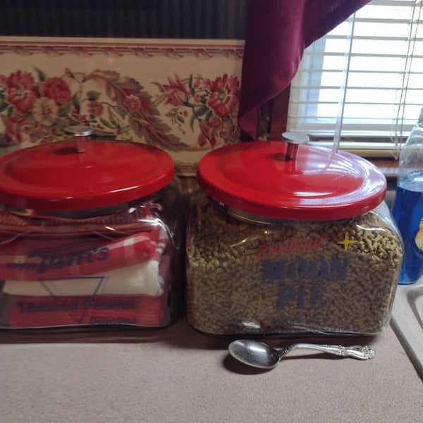 Toms Peanut Counter Jar With Lid Blue Letters Country Store Display ...