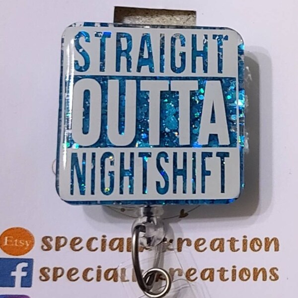 Night Shift Badge Reel, Work ID Holder, Glitter Badge Holder, Funny ...