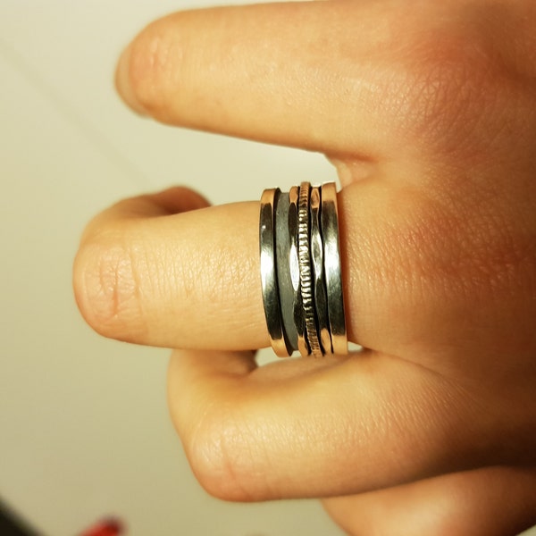 Wide Sterling Silver Ring With Three Rotating Ring Bands - Etsy