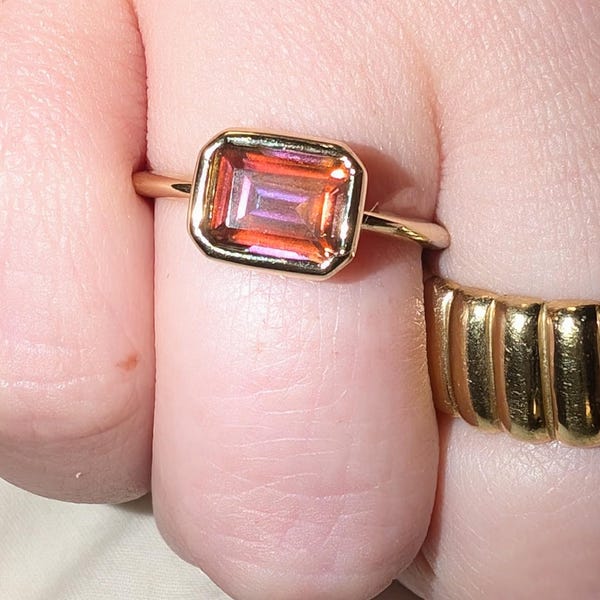 14k Sunrise Mystic Topaz Ring, Sunrise Mystic Topaz, Emerald Cut Mystic ...