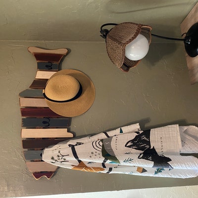 COAT RACK Wall FISH Shaped Reclaimed Wood Metal Towel Hooks Lake Home ...