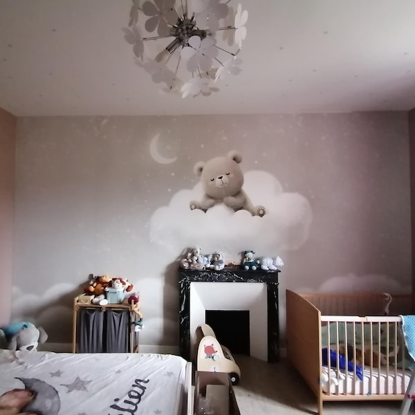 NAP NAP Wallpaper for Kids - Teddy Bear on a Cloud Wall Mural - Natural ...