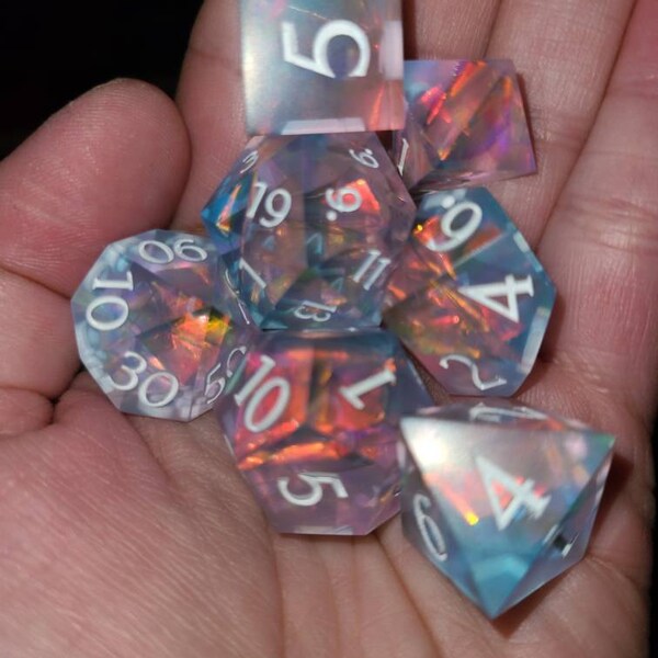 Quantum Candy Irridescent Pink Opal Sharp Edge Dnd Dice Set - Etsy