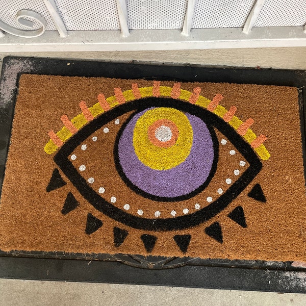 Colorful and Mystic Evil Eye Doormat, Boho Style Welcome Mat for Your ...