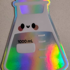 Holographic Beaker Sticker, Cute Chemistry Flask, Biology, Lab Tech ...