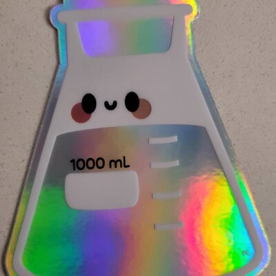 Holographic Beaker Sticker, Cute Chemistry Flask, Biology, Lab Tech ...