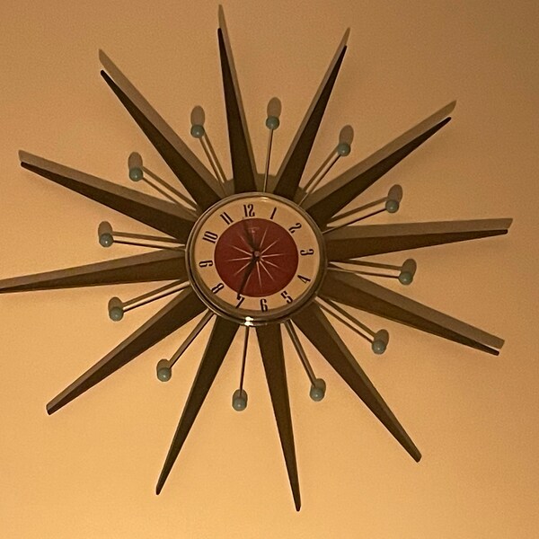 27 Inch Hand Made Mid Century Style Starburst Sunburst Clock by Royale ...