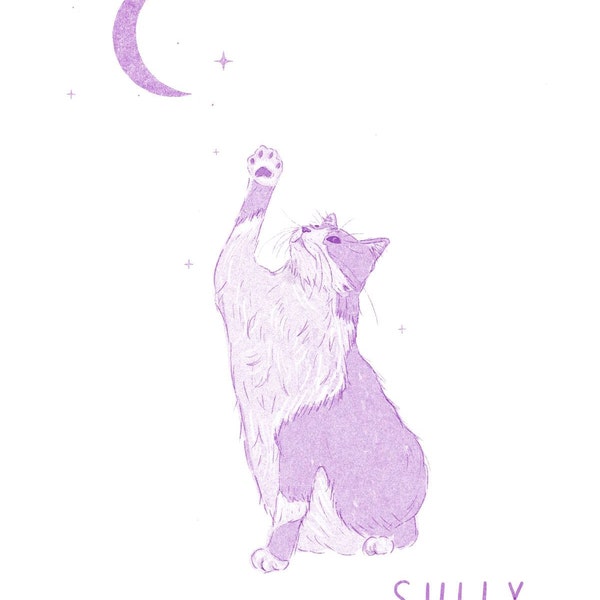 Black and White Cat Dinner Time! Risograph Inspired | Instant Digital ...