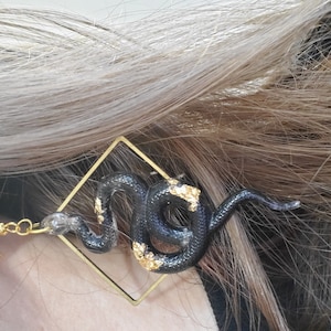 Black and Silver Snake Hoop Earrings With Scales, Serpent Earrings ...