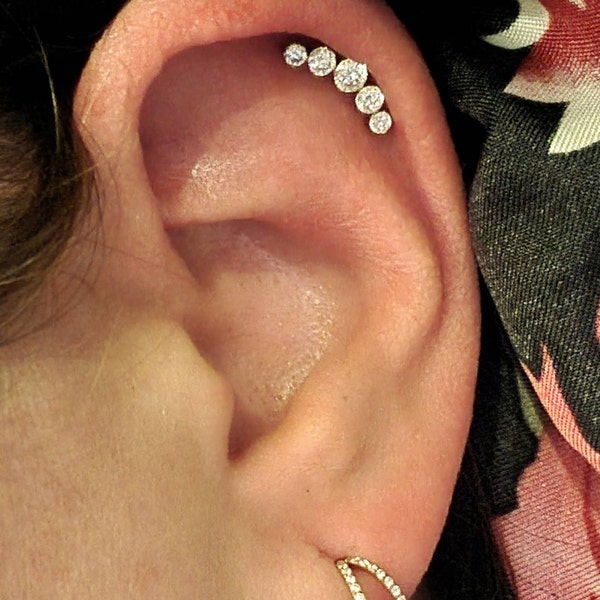 14K Solid Gold Vertical Helix Piercing/hidden Rook Dangle Earring ...