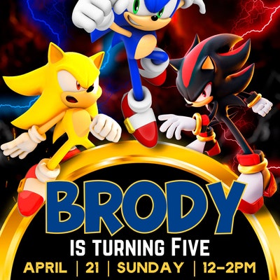 Sonic Shadow Super Sonic Invitation, Super Hedgehog Kids Party E-invite ...
