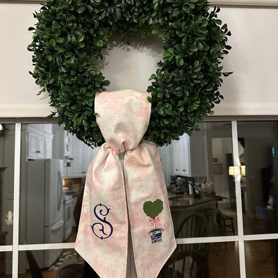 Cardinal Red Toile Holiday Wreath Sash for Front Door, Custom Monogram ...