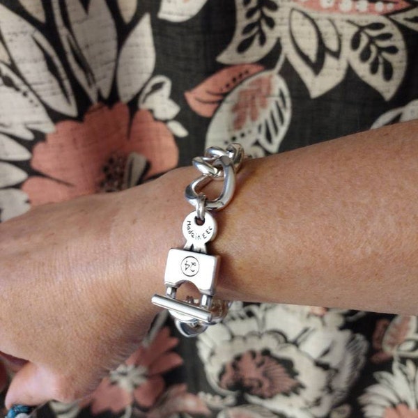 Oversized Thick Chain Womens Padlock Bracelet Chunky Key-lock Cuban ...