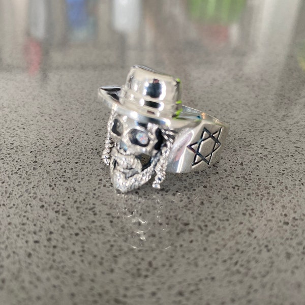 Sterling Silver Jewish Rabbi Skull Ring With Star of David - Etsy