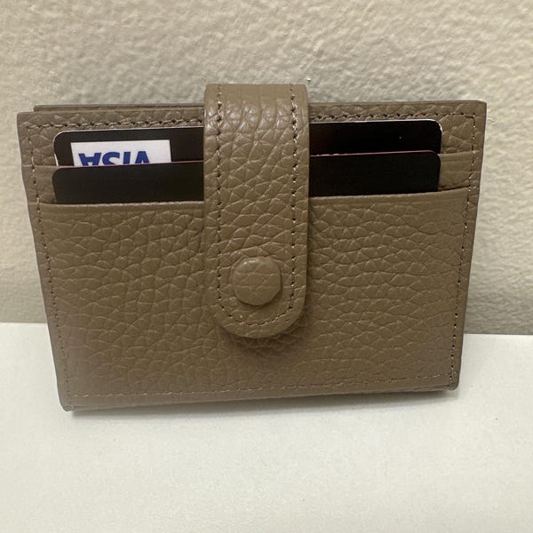 Real Leather Minimalist Small Button Card Wallet Card Holder Sleeve ...