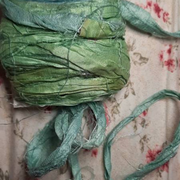 Free Shipping 10 Yards Earth Print Recycled Sari Silk Ribbon Yarn ...