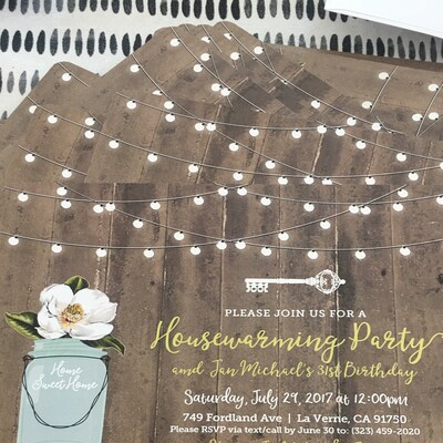 Rustic Housewarming Invitation With Mason Jar, Barnwood & Lights House ...