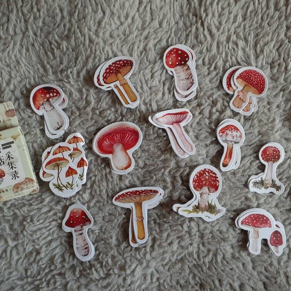 Mushroom Sticker Set, Red Mushroom Caps, Fungi Sticker, Fungus Stickers ...