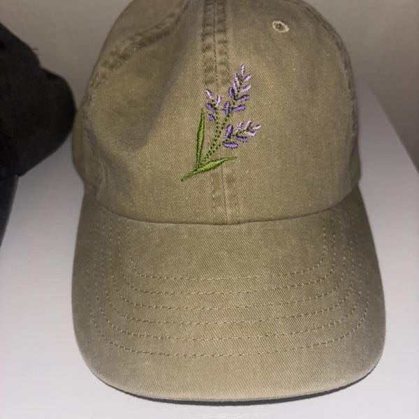 Lavender Flower Embroidered Baseball Cap, Washed Cotton Curve Brim ...