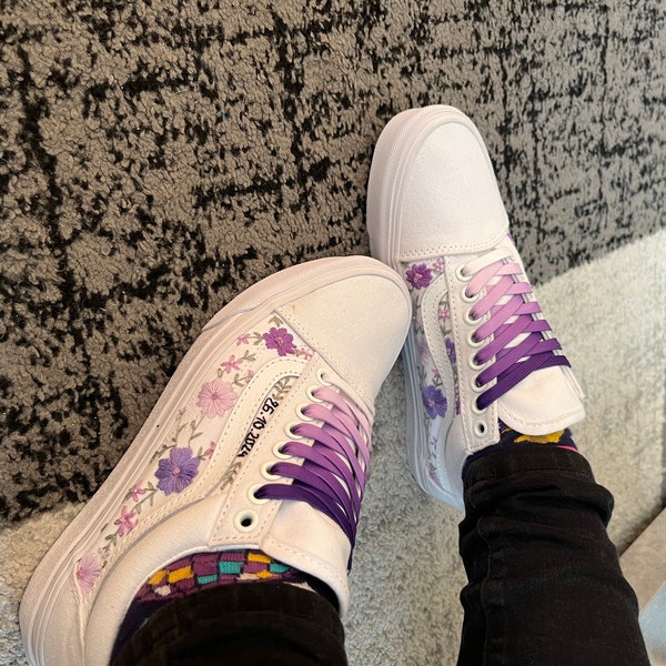 Bridal Flowers Embroidered Vans Wedding, Custom Vans Embroidered ...